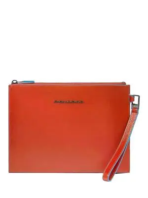 PIQUADRO Logo Plaque Leather Clutch Bag - Orange