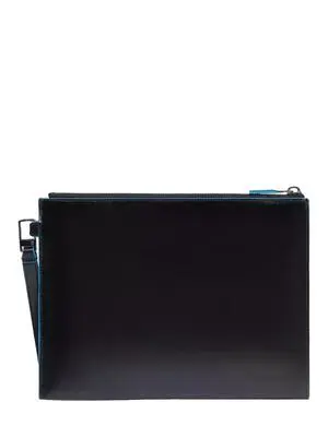PIQUADRO Logo-plaque Leather Clutch Bag - Black