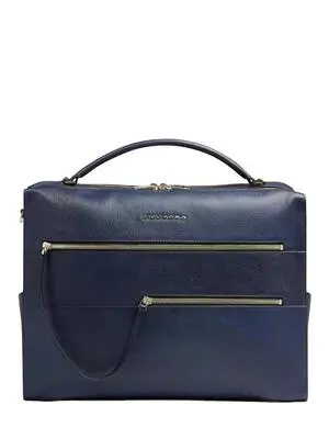 PIQUADRO Grained Leather Laptop Bag - Blue