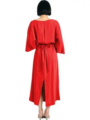 Sachin & Babi Kiera Embroidered Linen Midi Dress - Cherry