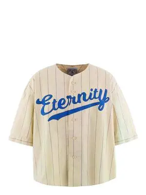SAINT MXXXXXX Pinstripe-pattern Baseball Shirt - Neutrals