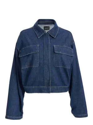 2BE4A Short Denim Jacket With Drawstring Sleeves - Blue
