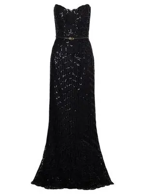 Elie Saab Strapless Sequined Gown - Black