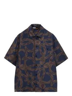 Loewe Paula's Ibiza Short Sleeve Silk Shirt Navy And Brown - Blue