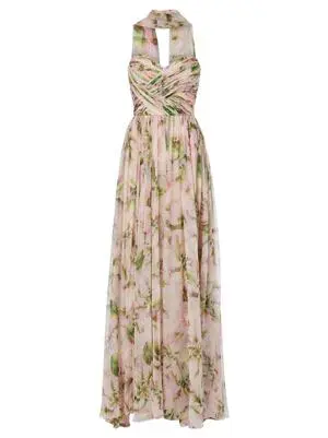 Monique Lhuillier Floral Embroidered Silk Faille Tea Length Gown - Pink |  Editorialist