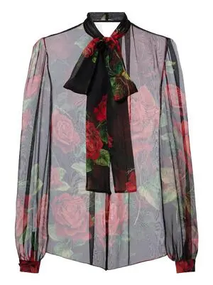 Dolce & Gabbana Floral Silk Chiffon Blouse - Black