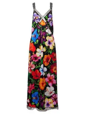 Dolce & Gabbana Lace-trimmed Floral Silk-blend Maxi Dress - Multicoloured