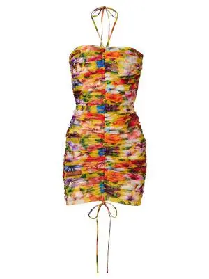 Dolce & Gabbana Ruched Floral Halterneck Mini Dress - Multicoloured