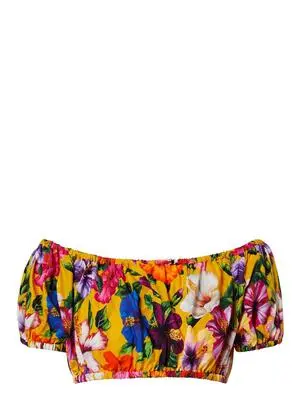 Dolce & Gabbana Off-shoulder Floral Cotton Crop Top - Multicoloured