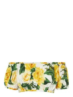 Dolce & Gabbana Off-the-shoulder Floral Cotton Crop Top - White