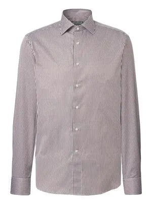 Canali Striped Cotton Shirt - Brown