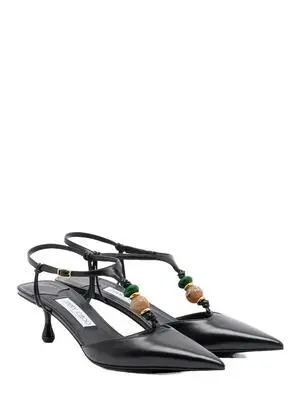 JIMMY CHOO Lauri Embellished Leather Slingback Pumps - Black