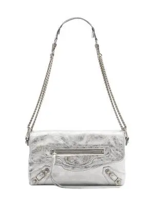 Balenciaga Le City Metallic Leather Shoulder Bag - Silver