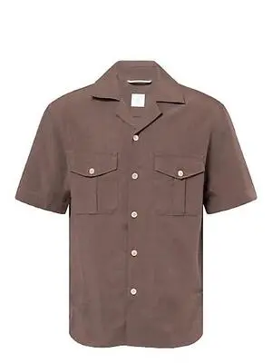 Eleventy Bowling-collar Short-sleeve Linen-cotton Blend Shirt - Brown