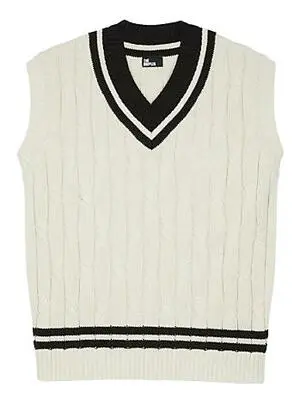 The Kooples V-neck Cable-knitted Cotton Vest - Black-ecru
