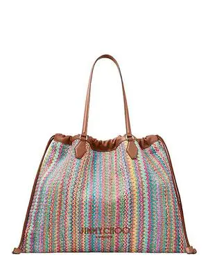 JIMMY CHOO Raffia Tote Bag - Multi/tan/light Gold