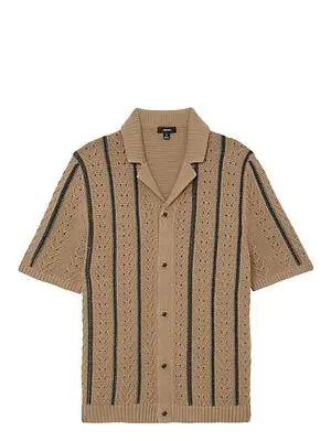 REISS Ellingham Striped Knitted Cotton-blend Shirt - Light Camel