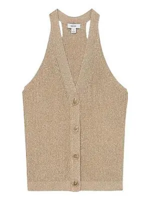 REISS Metallic Rib-knit Waistcoat - Gold