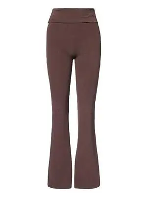 SISTERLY TRIBE Cotton Foldover Stretch-cotton Yoga Trousers - Espresso