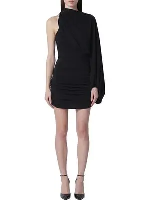 Andamane The Andamane Asymmetrical Draped Mini Dress Black