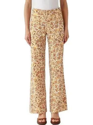 Malìparmi High-waisted Straight Trousers In Tropical Print Jersey - Yellow
