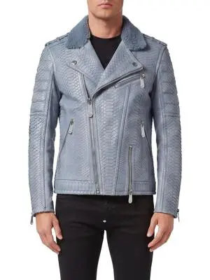 Philipp Plein Snake Leather Biker Jacket - Turquoise