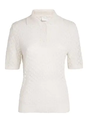 ELEVENTY Eleventy Linen-Cotton-Silk Blend Pointelle Knit Polo Sweater