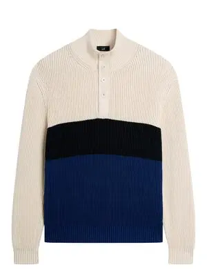 Dunhill Cotton-mulberry Silk Striped Quarter Zip Sweater - White