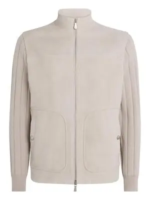 Eleventy Suede Bomber Jacket - Beige