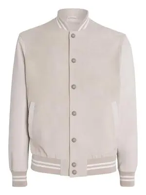 Eleventy Suede Bomber Jacket - Beige