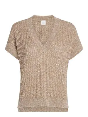 Eleventy Metallic Short-sleeve V-neck Sweater - Yellow