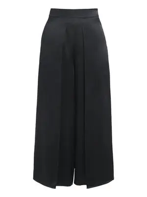 Eleventy Silk Pleated Cropped Trousers - Black