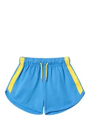 MINI RODINI Light Recycled Fabric Shorts With Yellow Side Band - Blue