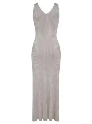 Adam Lippes Twyla Ribbed Knit Midi Dress - Silver