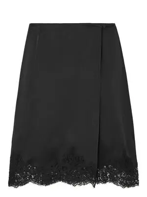 Stella McCartney Stella McCartney Lace-Trimmed Satin Wrap Skirt Black