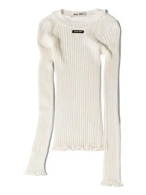 Miu Miu Openwork Motif Silk Crewneck Sweater - White