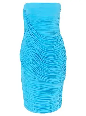 Alex Perry Strapless Ruched Draped Stretch-jersey Midi Dress - Blue