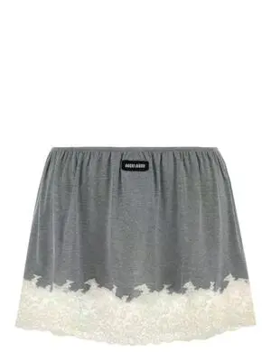 Miu Miu Silk Jersey Floral Lace Skirt - Grey