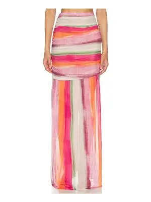 JBQ Just Bee Queen Ruched Maxi Skirt With Slit - Pink Multi