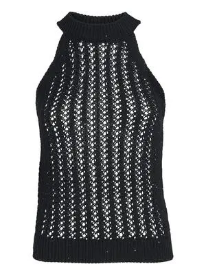 Eleventy Sleeveless Cotton-linen Sequin Sweater - Black