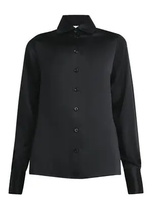 Eleventy Silk Satin Long Sleeve Shirt - Black