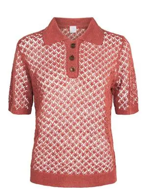 Eleventy Linen-silk Polo Sweater - Burgundy