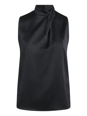 Eleventy Silk High-neck Sleeveless Top - Black