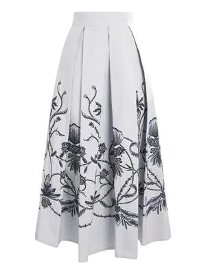 Eleventy Cotton Embroidered Maxi Skirt - Blue