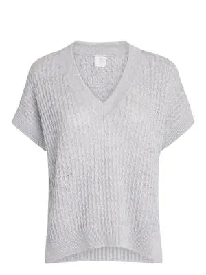Eleventy Cotton-silk V-neck Short-sleeve Sweater - Blue