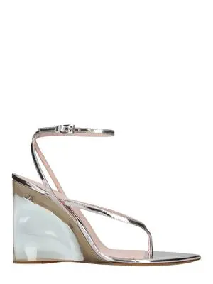 Alaïa Metallic Leather Wedge Sandals 90 - Nude