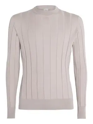 Eleventy Platinum Collection Cotton-silk-cashmere Sweater With Vertical Linework - Grey