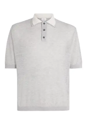Eleventy Linen-cotton-cashmere-silk Polo Shirt - Grey