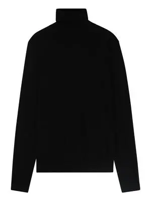 Hugo Merino Wool Turtleneck Sweater With Embroidered Logo - Black