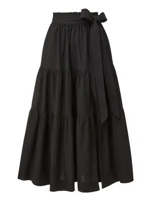 CHANGE OF SCENERY Jenni Tiered Midi Skirt In Cotton Slub - Black